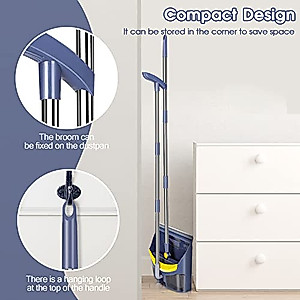 Almcmy Broom and Dustpan Set, Broom with Dustpan Combo Set, 47" Long Handle, Stand Up Dust Pan with Comb Teeth, Standing Dustpan and Broom Set for Sweeping Indoor Lobby Office Kitchen