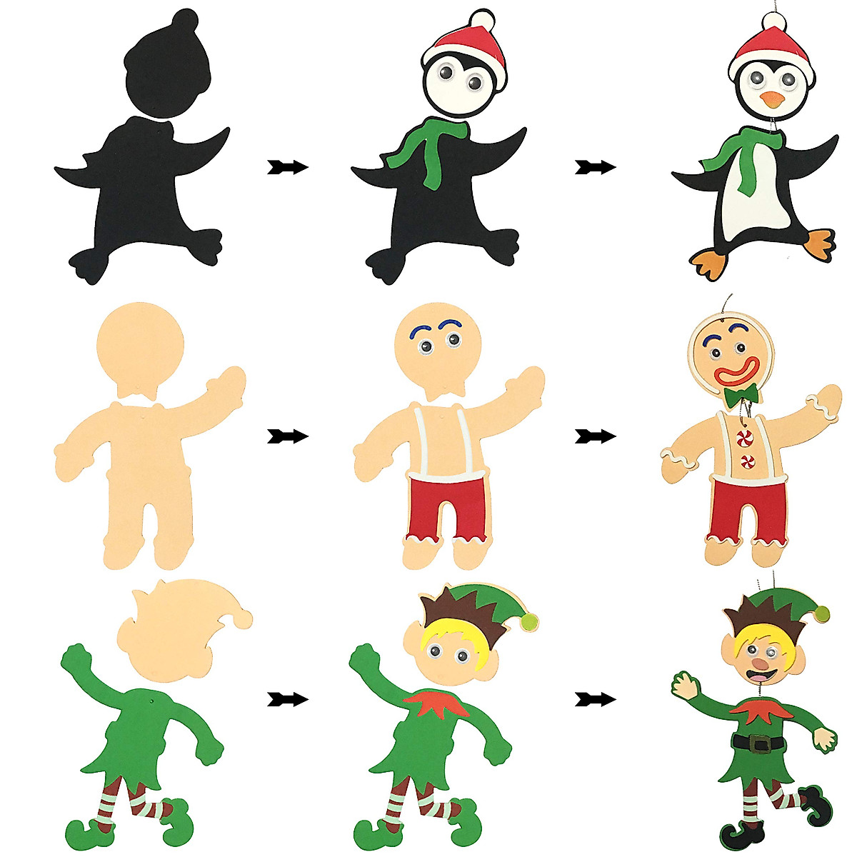 JOYIN 24 Pcs Christmas Crafts Kits Foam Character Art and Craft Set in 6 Different Designs Christmas Hanging Ornaments Holiday Decorations Party Favors Supplies