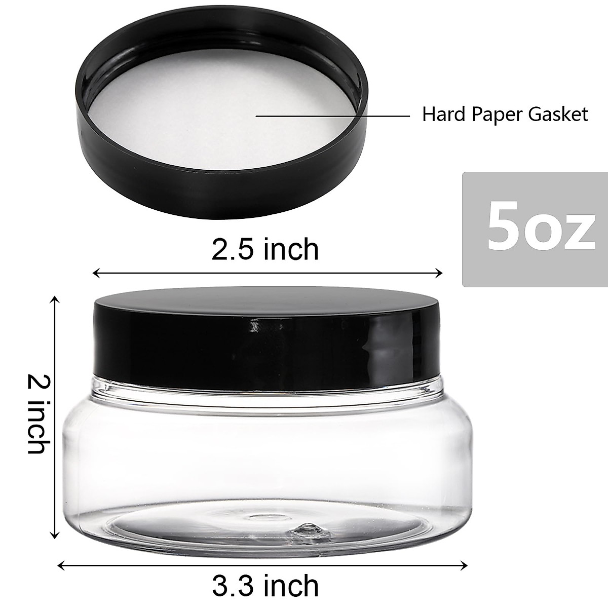 Yarlung 24 Pack 5 Oz Plastic Jars with Lids, Clear Body Scrub Jars Empty Refillable Containers Round Low Profile Samples Jars for Lotion, Body Butter, Sugar Scrub, Cream