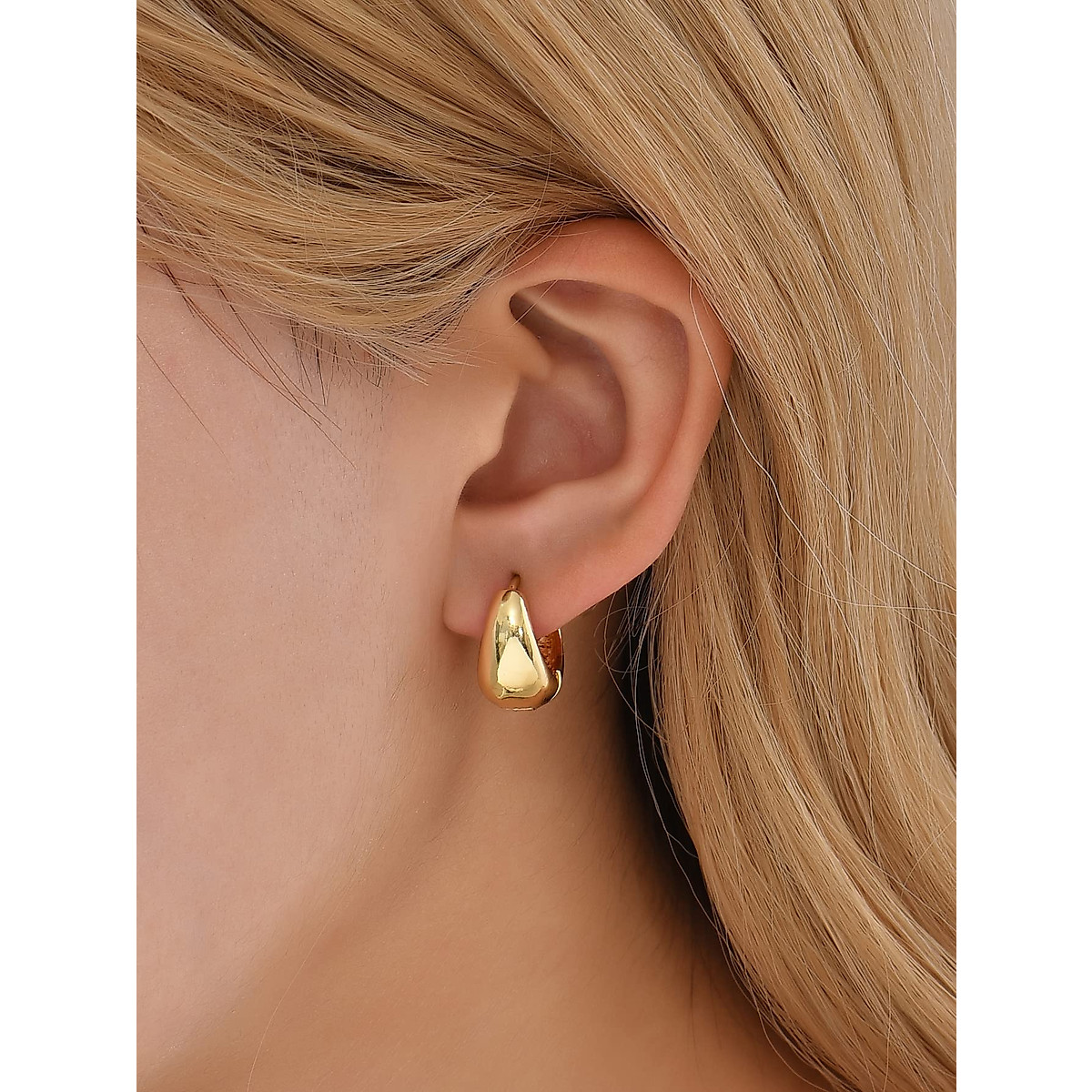 Gold Hoop Earrings for Women, Chunky Gold Hoops Set Lightweight, Hypoallergenic Gold Plated Thick Hoop Earrings Pack, Small Hoop Earrings Jewelry(3pair,Chunky)