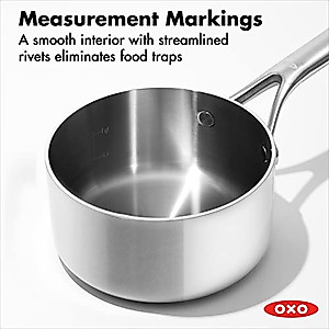 OXO Mira Tri-Ply Stainless Steel, 1.5QT and 3QT Saucepan Pot Set with Lids, Induction, Multi Clad, Dishwasher and Metal Utensil Safe