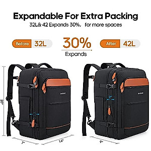 Bagsure Travel Backpack, 42L Carry on Backpack, Flight Approved Expandable Travel Backpack for Men&Women, Carry on Backpack, Luggage Daypack with Packing Cubes and Shoe Pocket, Large Travel Bags