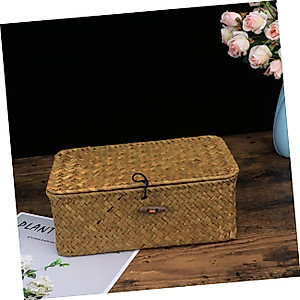 HOMSFOU 3pcs Makeup Wicker Shallow Wicker Basket Wicker Storage Cubes Rattan Stacking Organizing Baskets Woven Cube Woven Organizer Baskets for Shelf Straw Storage Basket Drawer Wooden