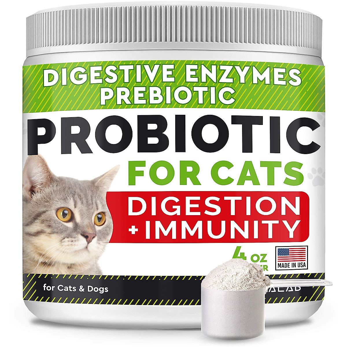 3 pack Probiotics Powder for Cats and Dogs - All Natural Supplement - Digestive Enzymes + Prebiotics - Relieves Diarrhea, Upset Stomach, Gas, Constipation, Litter Box Smell, Skin Allergy -US Made- 4oz