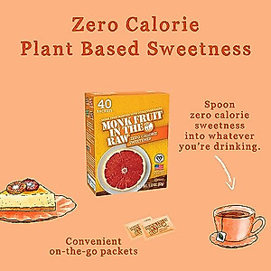 MONK FRUIT IN THE RAW Zero-Calorie Sugar Substitute Packets - Natural Monk Fruit Sweetener Powder, No Erythritol, Plant-Based Keto Sweetener, Diabetic Friendly, 40 Packets Ea (Pack of 2)