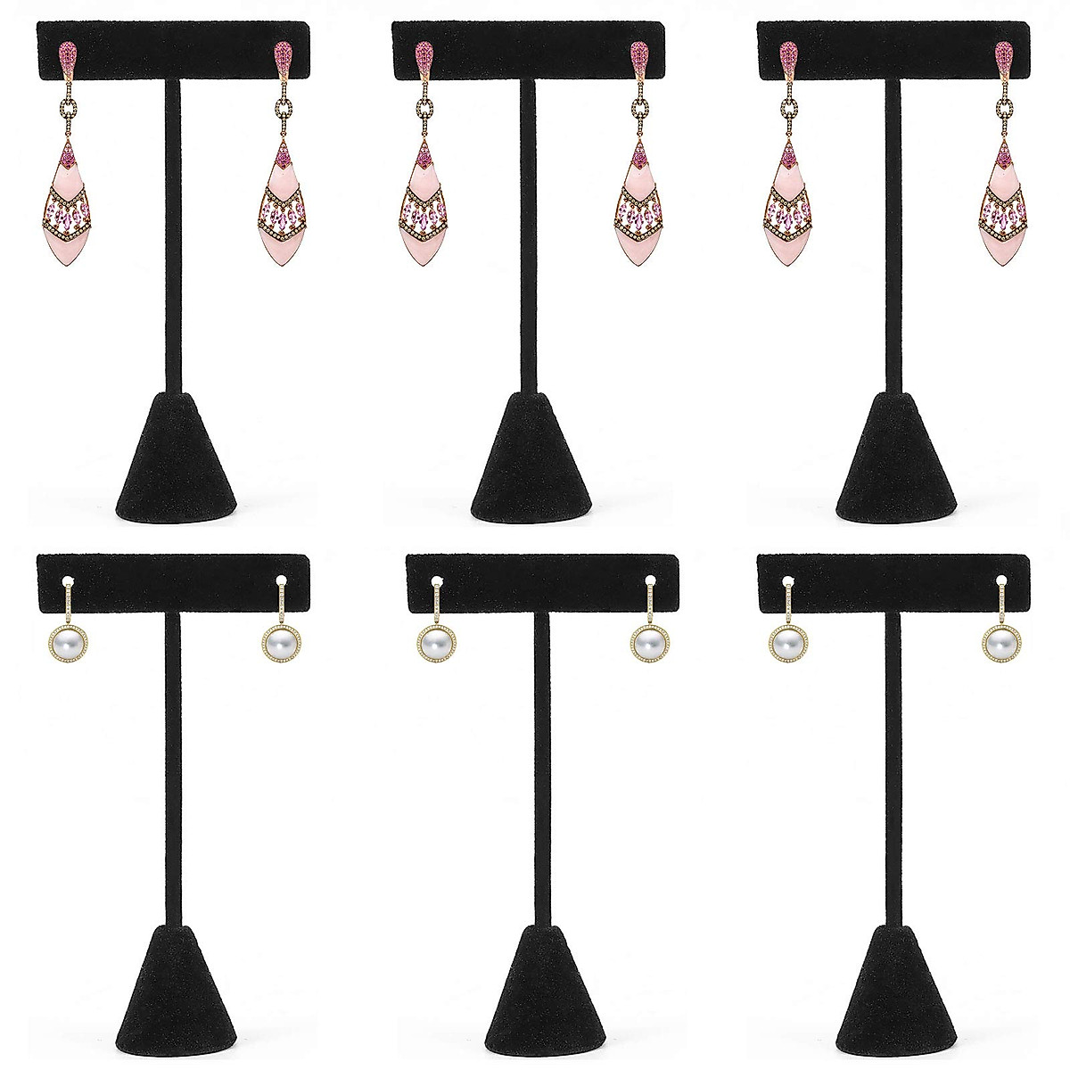ZEONHEI 6 PCS 4.73 Inch T Stand Earring Holder, Black Velvet Earring Display T Shape Organizer, Metal T Bar Earring Display Stand for Selling, Showcase Display, Jewelry Trade Show