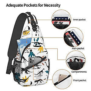 Luirioe Dinosaur White Sling Bag Crossbody Backpack Hiking Travel Daypack Chest Bag Lightweight Shoulder Bag For Women Men