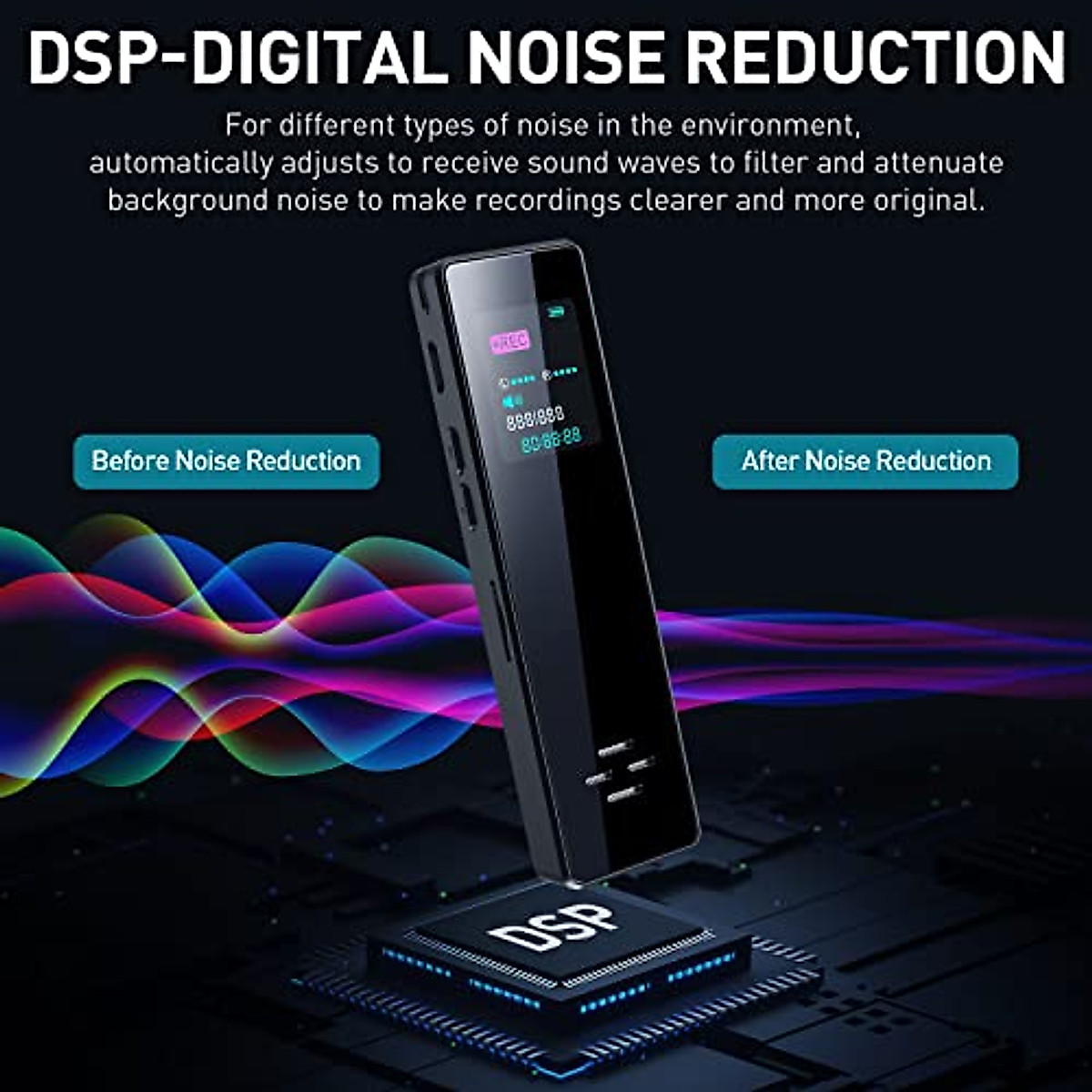 64GB Smart Digital Voice Recorder with Playback - Audio Voice Recorder for Lectures Meetings, Recording Device Dictaphone Sound Tape Recorder with Card Reader