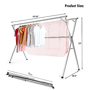 Kdpranky Clothes Drying Rack, Heavy Duty Foldable Laundry Drying Rack, Retractable Space Saving Drying Rack, Stainless Steel Garment Rack for Indoor and Outdoor Use, 1.5M/59IN