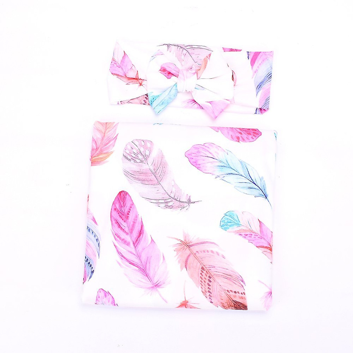 Galabloomer Baby Sleep Swaddle Blanket Large and Bow Headband Set 47 inch X 47 inch Feather