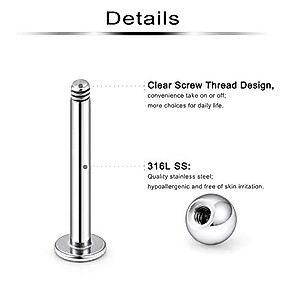 Ftovosyo Labret Barbell 24PCS Monroe Lip Barbell Ring Helix Earring Tragus Cartilage Studs Surgical Steel Piercing Jewelry for Women Men 16G 6mm 8mm 10mm 12mm