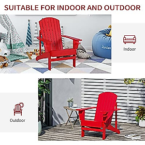 Outsunny Wooden Adirondack Chair, Outdoor Patio Lawn Chair with Cup Holder, Weather Resistant Lawn Furniture, Classic Lounge for Deck, Garden, Backyard, Fire Pit, Red