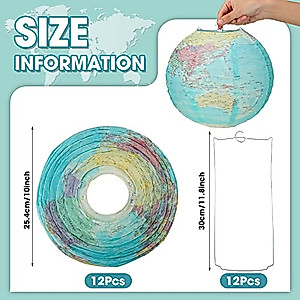 Retisee 12 Pcs 10 Inch Map Classroom Decorations Travel Themed Party Decorations World Map Globes Hanging Paper Lantern Earth Day Decorations for Home Earth Theme Party Decor Supplies
