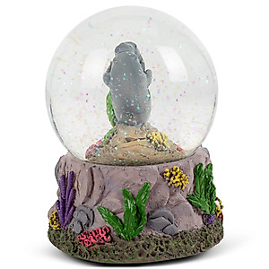 Elanze Designs Manatees Playing in Ocean 100MM Sturdy Wind Up Music Glitter Water Snow Globe Tabletop Dresser Nightstand Figurine Decoration Plays Tune Somewhere in Time