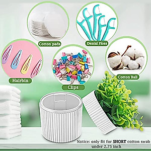 Bathroom Canister, Bathroom Storage Organizer For Cotton Ball, Bath Salts, Cotton Rounds,Floss Picks, Hair Clips, Apothecary Jars For Vanity Makeup Organizer, Cute Artificial Plants Design As Perfect Bathroom Decoration & Accessories (White)