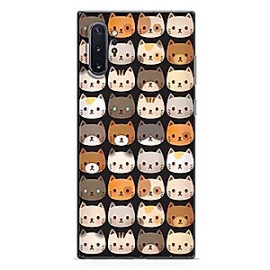 Inspired Cases - 3D Textured Galaxy Note 10 Plus Case - Rubber Bumper Cover - Protective Phone Case for Samsung Galaxy Note 10 Plus - Tiny Cat Faces Pattern - Black