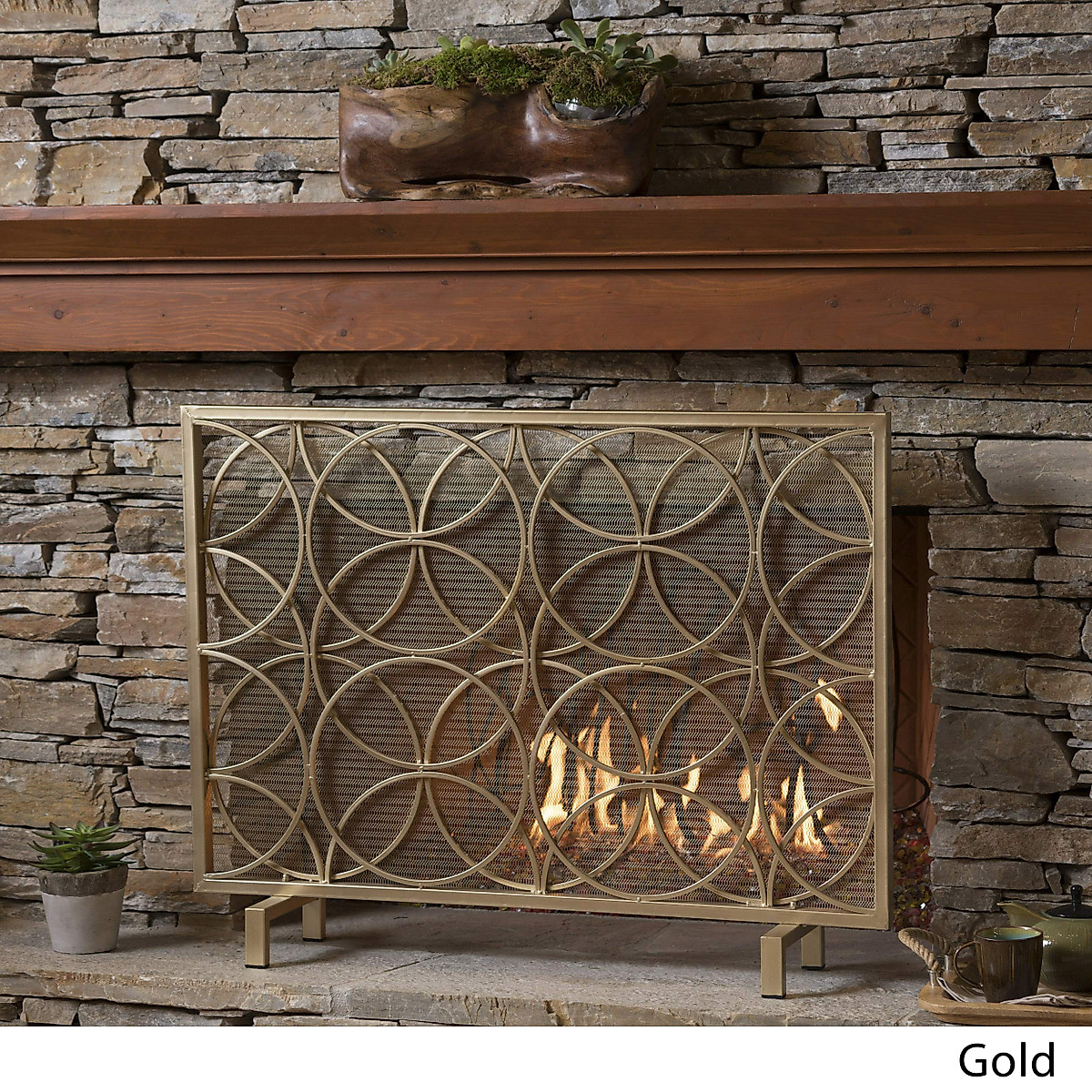 Christopher Knight Home Valeno Single Panel Iron Fireplace Screen, Gold