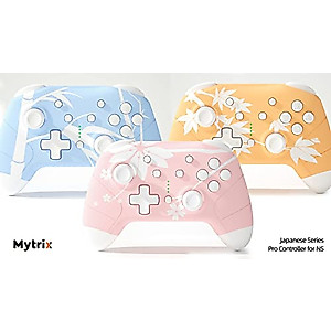 Mytrix Updated Wireless Pro Controllers for Nintendo Switch, Windows PC iOS Android Steam/Steam Deck, Sakura Pink Bluetooth Controller with Programmable, Wake-Up, Headphone Jack, Auto-Fire Turbo, Motion, Vibration