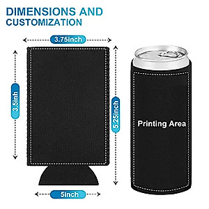 Slim Can Cooler Sleeves, 12oz Skinny Blank Neoprene Beer Can Sleeve, Soft Insulated Reusable DIY Personalized Cooler for Water Bottle Soda, Collapsible for Parties Weddings (Black, 12)