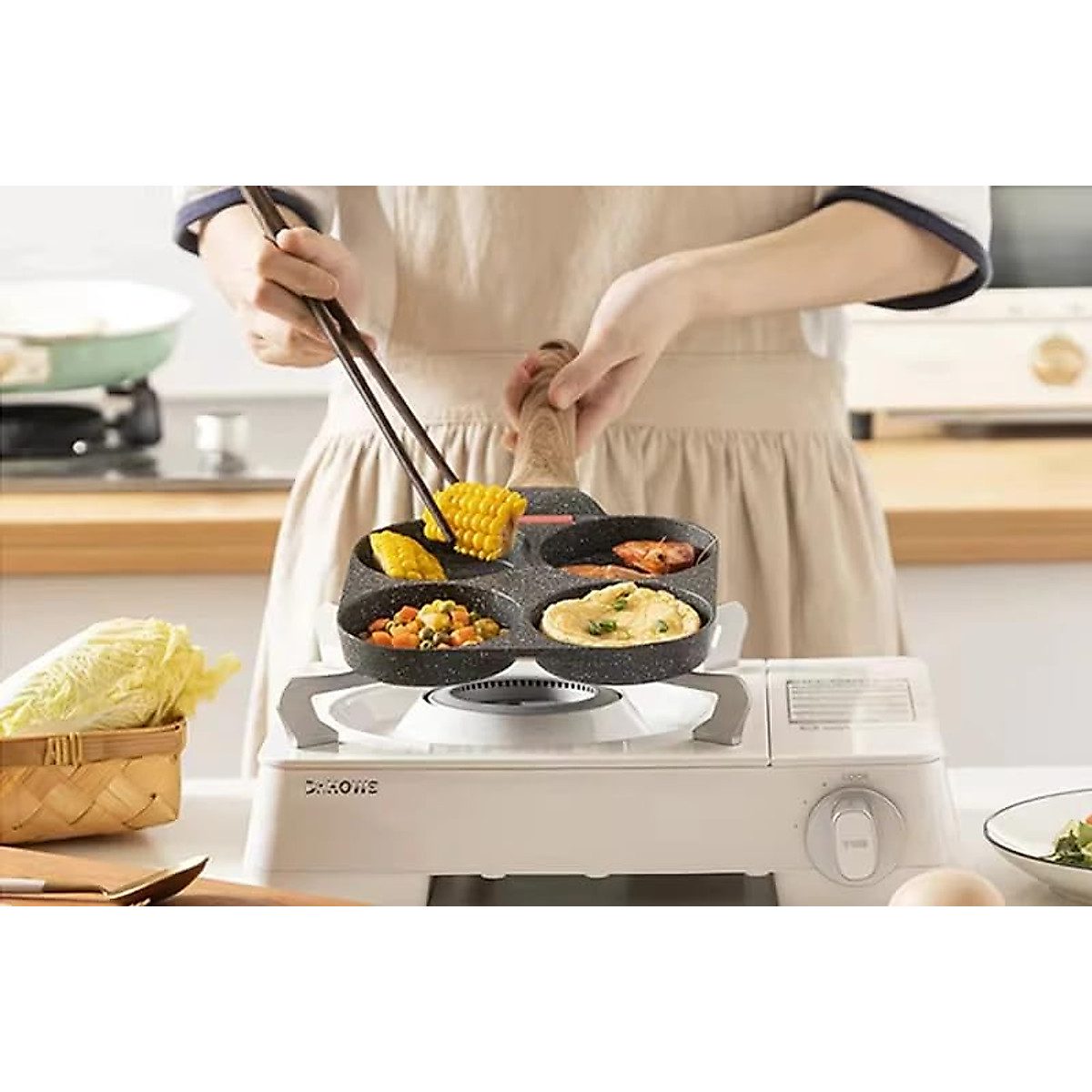 Generic Juvenixs Egg Frying Pan, 4-Cup Egg Pan Nonstick, Fried Egg Pan Skillet for Breakfast, Pancake, Hamburger, Sandwiches, Suitable for Gas Stove & Induction Cookware, Regular, Black