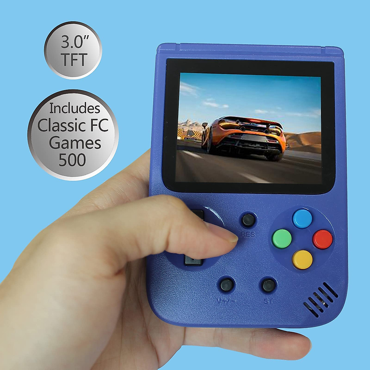 SCCAGIFT 500 Classic Games Handheld Games Console Electronic Memory Game for Kids Adults, Can Play on TV Games (Blue)