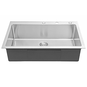CozyBlock 36 Inches 16-Gauge Stainless Steel Topmount Drop-in Single Bowl Kitchen Sink in Brushed Stainless Steel Finish with Strainer