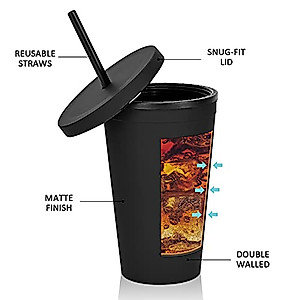 Waipfaru 4 Pack Acrylic Tumbler 16Oz, Acrylic Tumbler with Lids and Straws, Matte Colored Plastic Tumbler for Customized Gift, Double Wall Plastic Tumbler for Cold Hot Drinks (Black)