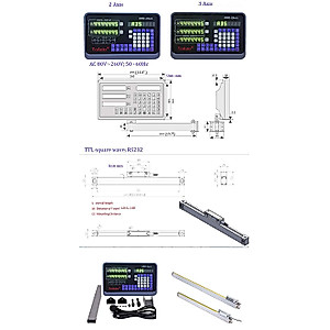 TOAUTO 12' '& 40'' 2 Axis DRO Digital Readout Linear Scale 300mm+1000mm Linear Encoder for Milling Lathe Machine