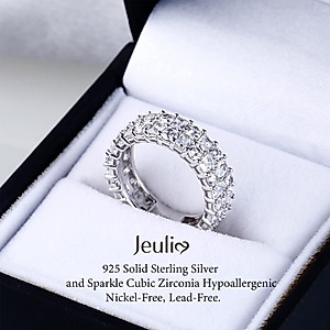 Jeulia Round Cut Sterling Silver Eternity Ring for Women All-Around Band Stacking Ring Set Diamond Engagement Wedding Band Ring with Jewelry Gift Box (White, 7)