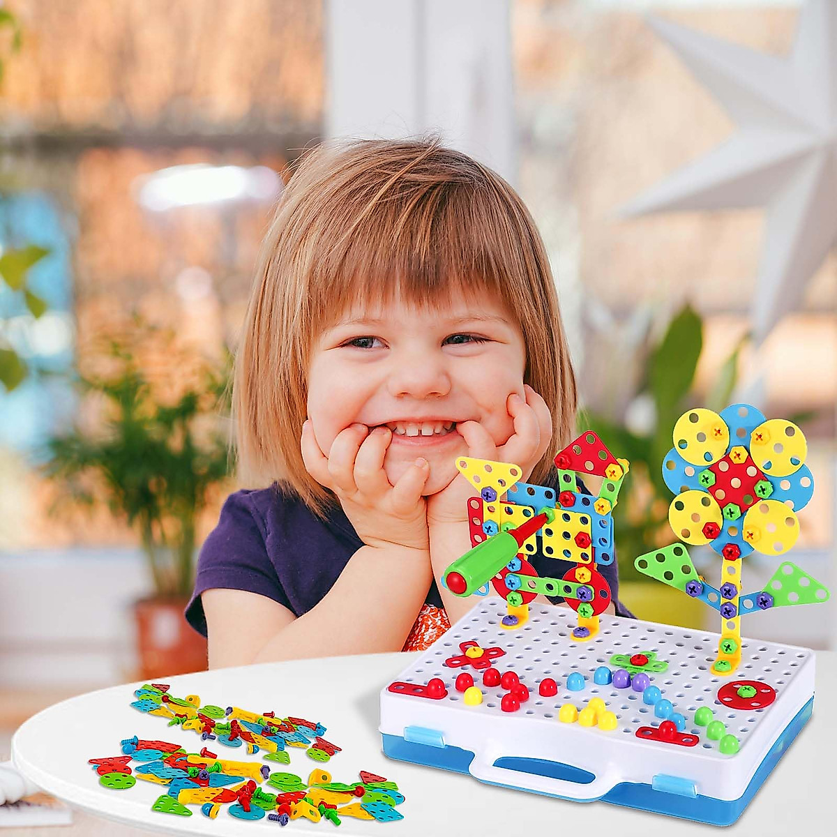 Haifeng 237 Pieces Creative Mosaic Toy Drill Puzzle Set for Kids, STEM Learning Educational Toys, Drill and Screwdriver Engineering Building Kit for Boys and Girls Ages 3 4 5 6 7 8 9 10 Year Old