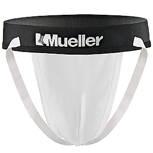 MUELLER Sports Medicine Men's Athletic Supporter with Flex Shield Cup, Adult Jockstrap for Sports, White Underwear/Gray Cup, Large