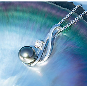 mihiarii Tahitian Black Pearl Necklace Sterling Silver Moissanite Pendant 10MM Tahiti Natural Pearl Necklaces Birthday Anniversary Mothers Day Valentines Day Christmas Gifts for Mom Her Women