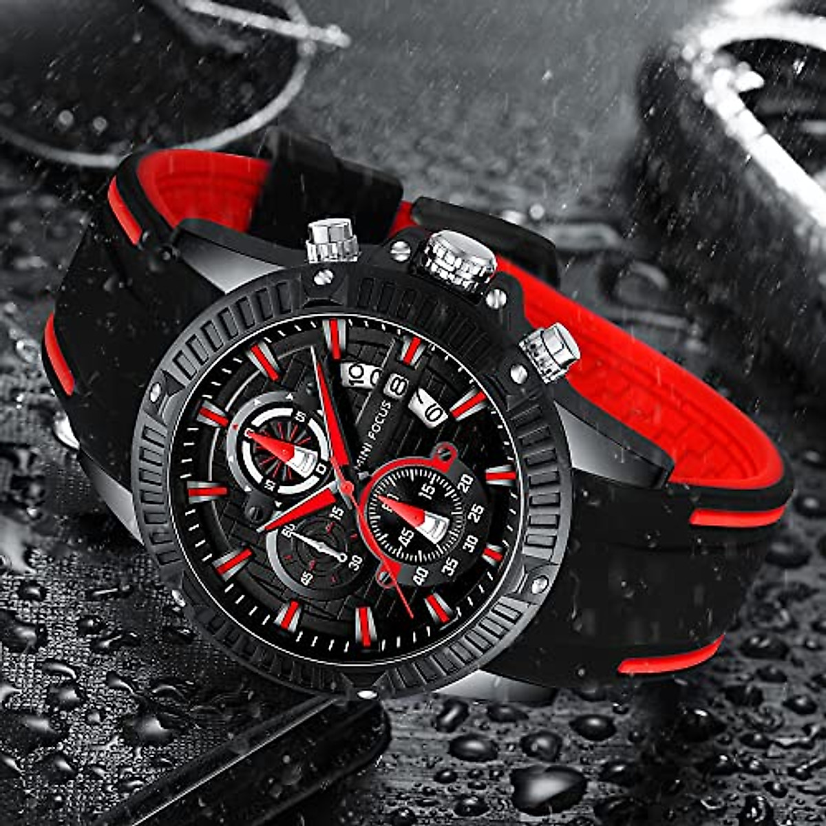 Men’s Stylish Wrist Watch Red Fashion Casual Sport Watch Waterproof ChronographMilitary Analog Quartz Business Watches Best Mens Gift