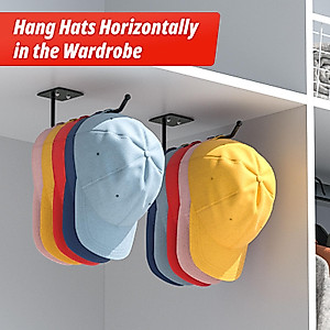 2 Pack Hat Racks for Baseball Caps Wall, Extended 8.07" Hat Organizer for Baseball Caps, Hat Storage for Baseball Caps, Hat Hooks Hat Hanger Strong Adhesive/Wall Drilled for Door, Closet(Black)