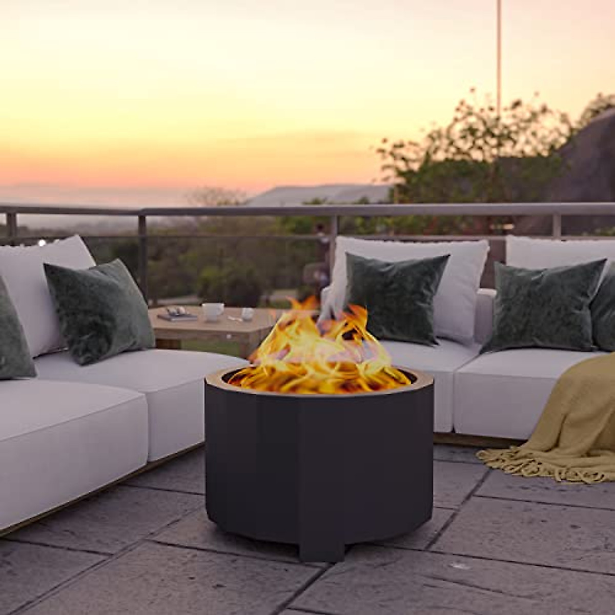 Flash Furniture Titus Commercial Grade Wood Burning Smokeless Outdoor Firepit - Black Finish - 27 inches - Portable - Waterproof Cover
