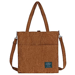 WULIQIUQIU Corduroy Crossbody Bag for Women Convertible Backpack Over The Shoulder Tote Purse Student Fashion Handbag Brown