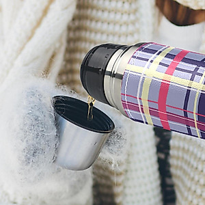 Stainless Steel Leather Vacuum Insulated Mug Cascading Plaid Thermos Water Bottle for Hot and Cold Drinks Kids Adults 16 Oz