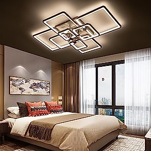 HIHIHOMY 41.7in Modern LED Ceiling Light for Living Room,120W Brown Modern Dimmable Flush Mount Led Ceiling Light Fixtures,8 Square Frame Acrylic with Remote Ceiling Lamps