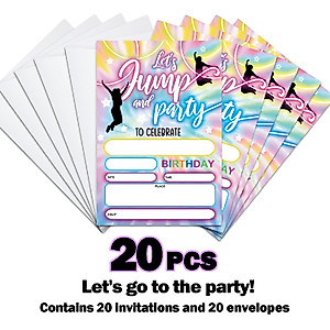 Jump Trampoline Party Birthday Invitations, Bounce House Party Invitations for Boys Girls Kids, Jumping Party Invitations, Jump Party Invites (20 Sets 4" x 6" Cards with Envelopes) - JY565