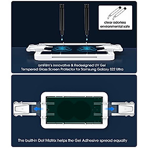 amFilm 3D Curved for S22 Ultra Screen ProtectorSamsung Galaxy 5g,Samsung Galaxy S22 Ultra, Fully Compatible with UltraSonic Fingerprint Scanner and S Pen, UV Gel Application, Tempered Glass, 2 Pack
