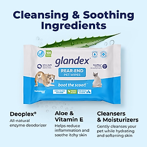 Vetnique Labs Glandex Dog Wipes for Pets Cleansing & Deodorizing Anal Gland Hygienic Dog & Cat Wipes with Vitamin E, Skin Conditioners and Aloe (100ct Pouch)