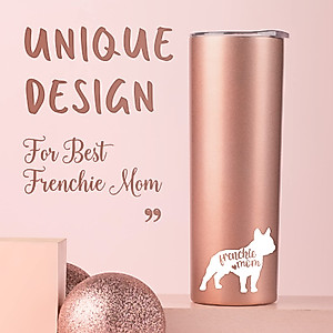 Onebttl French Bulldog Gifts for Women, Best Frenchie Mom Gifts for Birthday, Unique Dog Mom Gifts for Frenchie Mama, Rose Gold Stainless Steel Insulated Tumbler 20 oz - Frenchie Mom