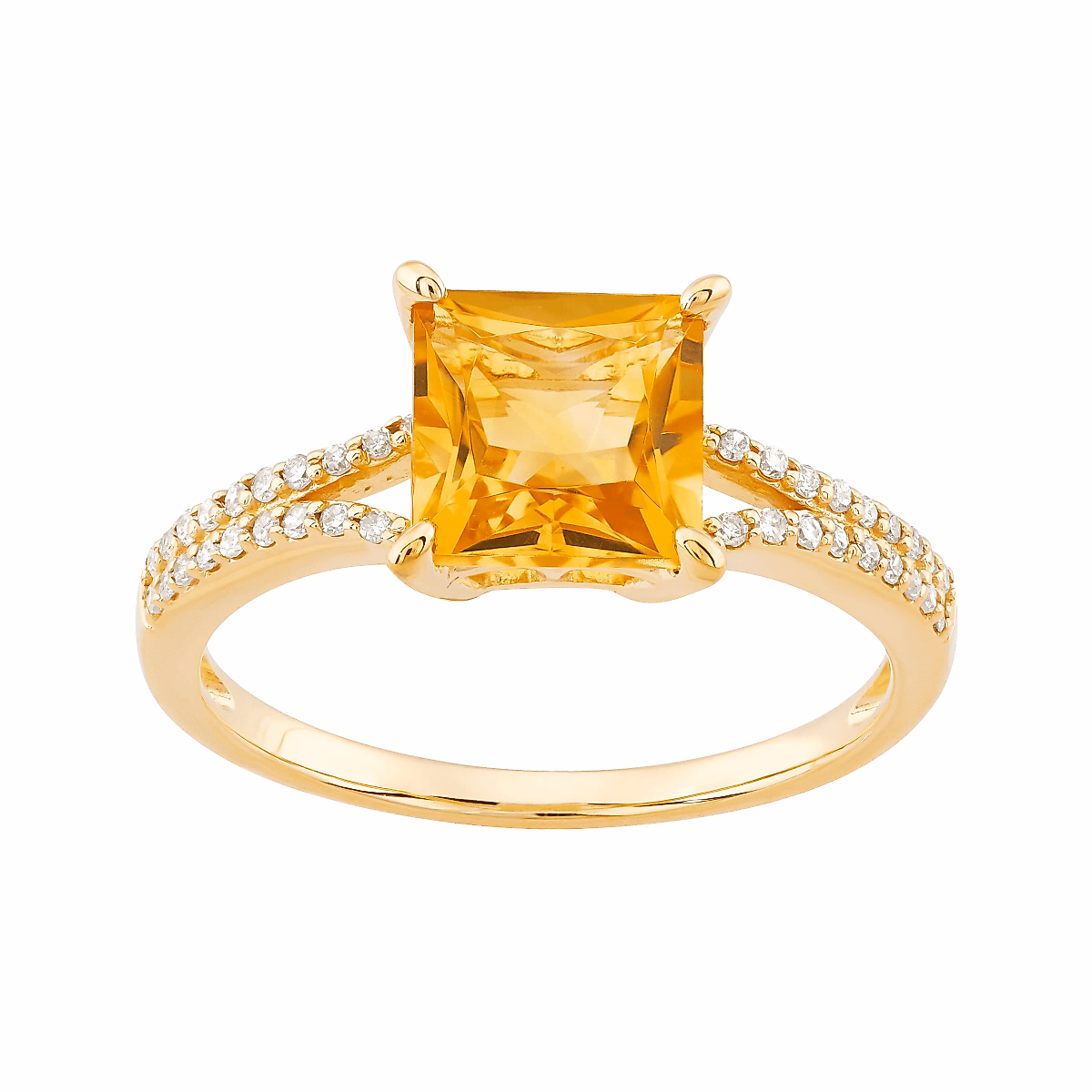 Welry 1/8 cttw Diamond Ring with Square-Cut Citrine in 10K Yellow Gold, Size 8, Size 8