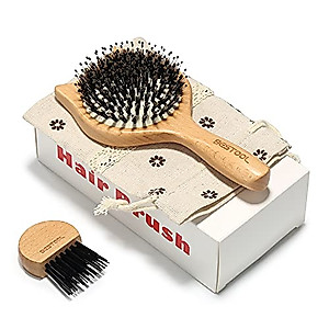 Hair Brush, BESTOOL Small Travel Hair Brushes for Women, Men or Kids, Wooden Toddler Boar Bristle Hair Brush for Detangling, Defrizz, Distribute Oil (Natural)