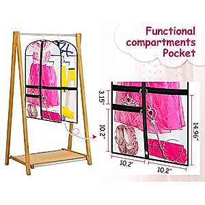 KIMBORA Clear Dance Costume Garment Bag for Dancers 3 Zippered Pockets Kids Embroiderable Competitions Bags, Clothes Cover for Girls Dress(3 Packs)