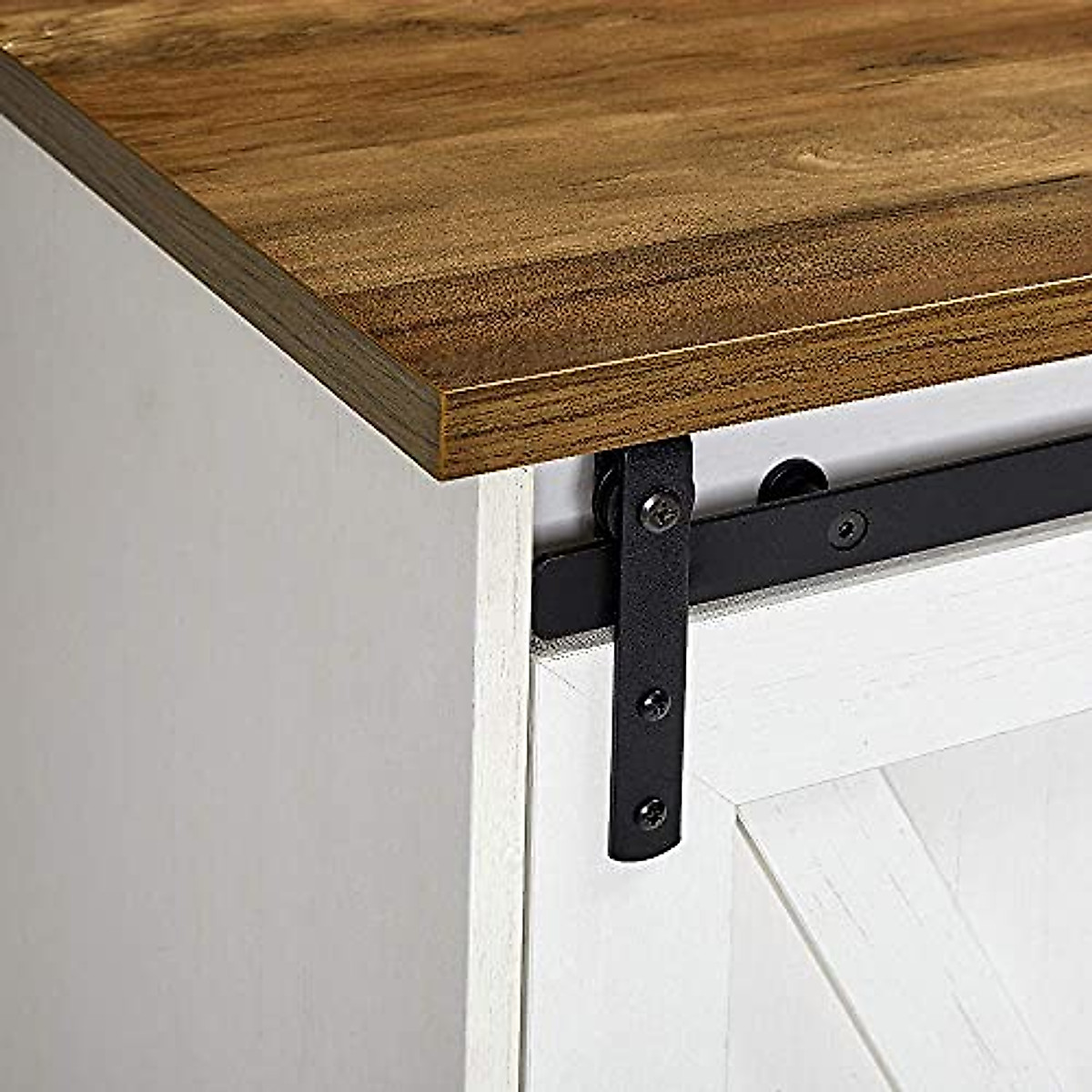 Amerlife Fireplace TV Stand Sliding Barn Door Wood Entertainment Center with a 23'' Electric Fireplace Insert, Modern Farmhouse Storage Cabinet Console for TVs Up to 65", Distressed White & Barnwood