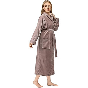 NY Threads Women Fleece Shawl Collar Bathrobe Plush Long Robe, X-Large, Taupe
