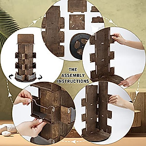 Rotating Display Stand 3 Tier Wood Rotating Rack 4 Sided Display Rack Counter Top Spinner Display Stand 360 Degree Rotating Tabletop Display Stand for Retail Trade Shows Craft Shows Showcase (Brown)