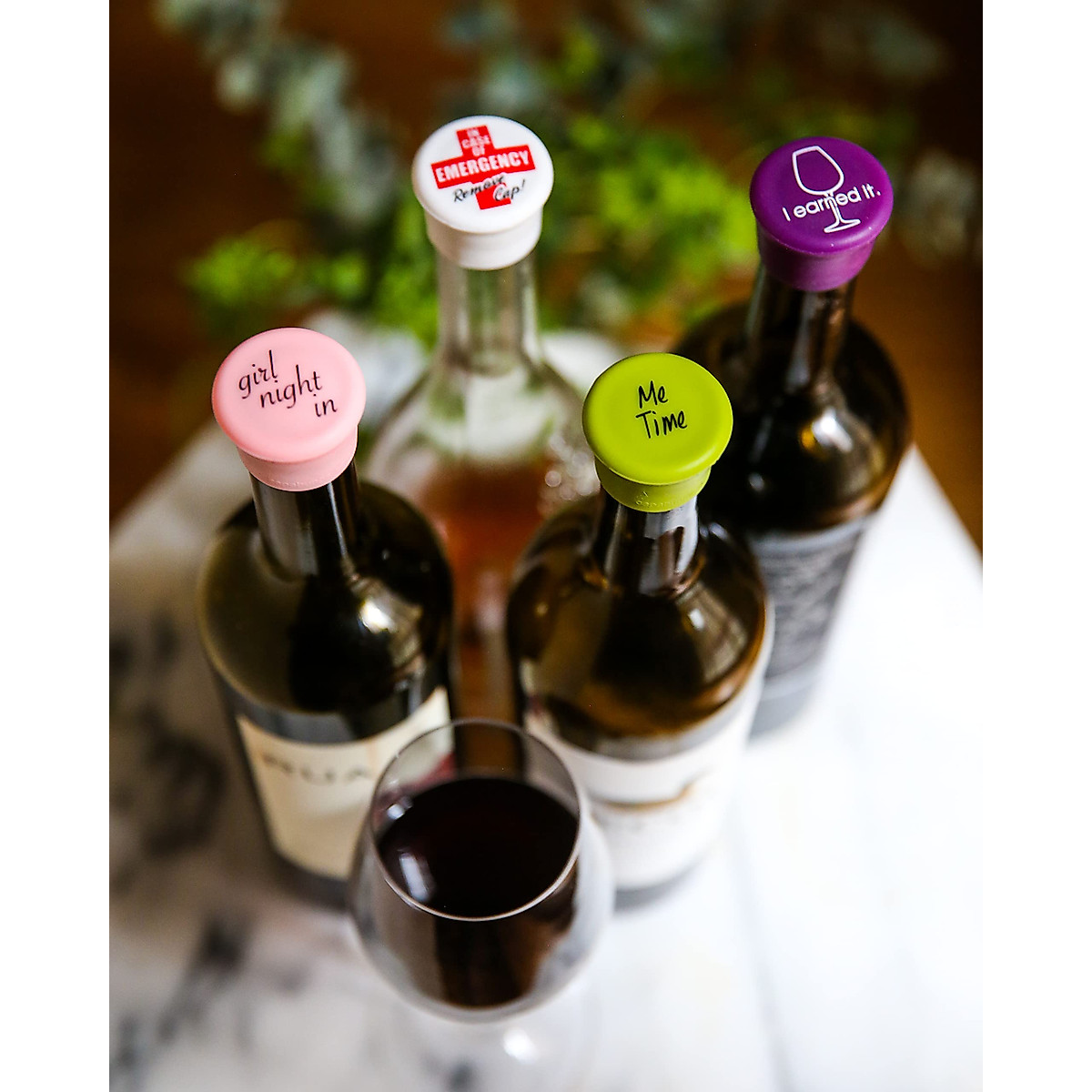 CapaBunga Silicone Wine Stoppers for Wine Bottles - 4 Pack Funny Wine Stoppers - Airtight Wine Bottle Stoppers Wine Saver Wine Bottle Caps - Wine Accessories for Wine Lovers - Classics
