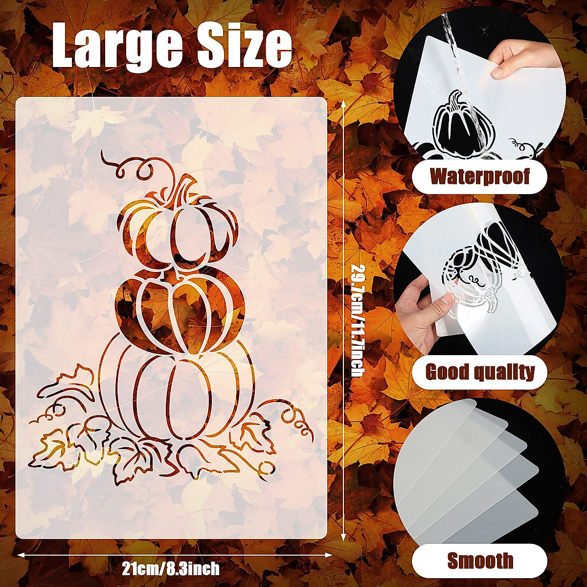 5 Pieces Fall Pumpkin Stencils 11.7 x 8.3 Inches Thanksgiving Autumn Stencils Pumpkin Painting Stencils Plastic Harvest Templates for DIY Drawing Painting Crafts Arts Farmhouse Decoration